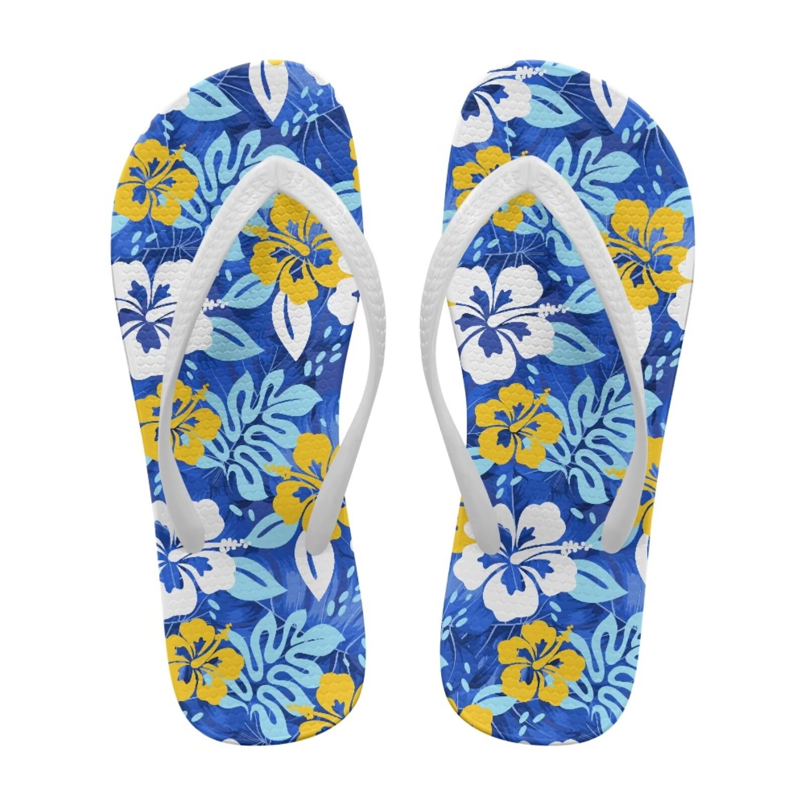 Chririnla Womens Flip Flops Blue Tropical Hibiscus Cushion Sandals Non ...
