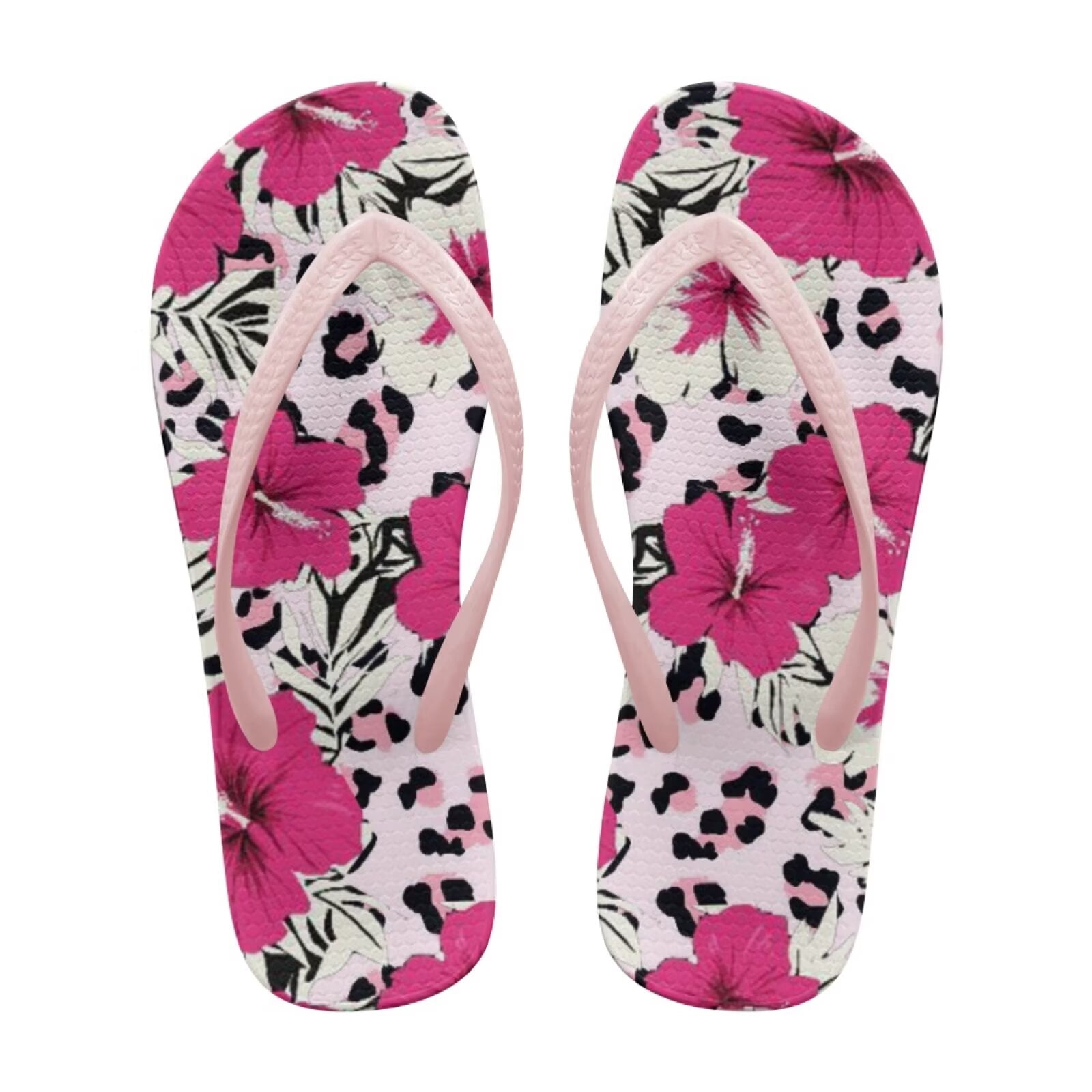 Chririnla Womens Flip Flops Pink Hibiscus Cushion Yoga Mat Footbed ...