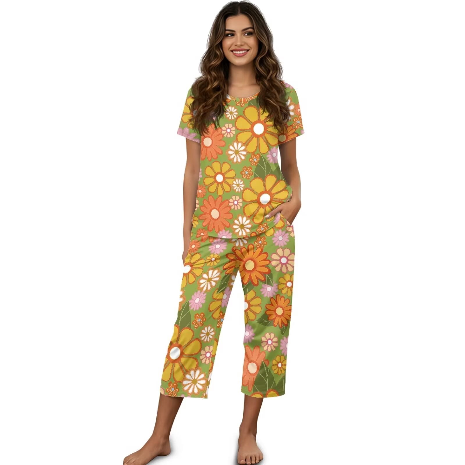 Chririnla Womens Hippy Floral Green Pajama Sets Plus Size Pajamas for ...