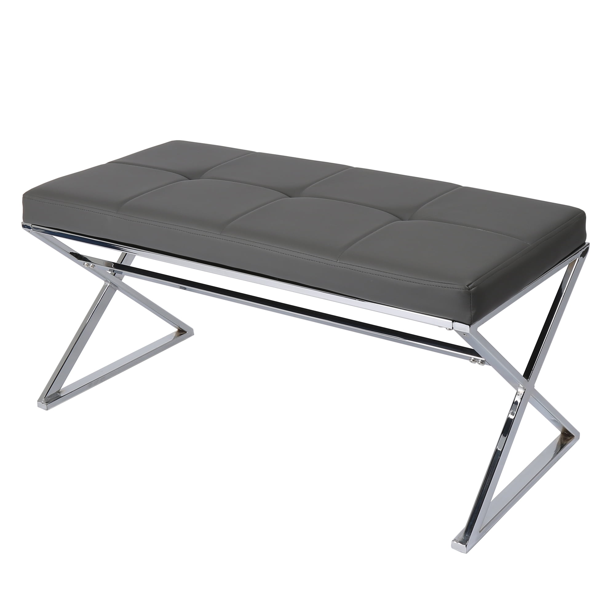 Chris Bench Grey - Modern Style Bench Featuring Comfortable Leatherette ...