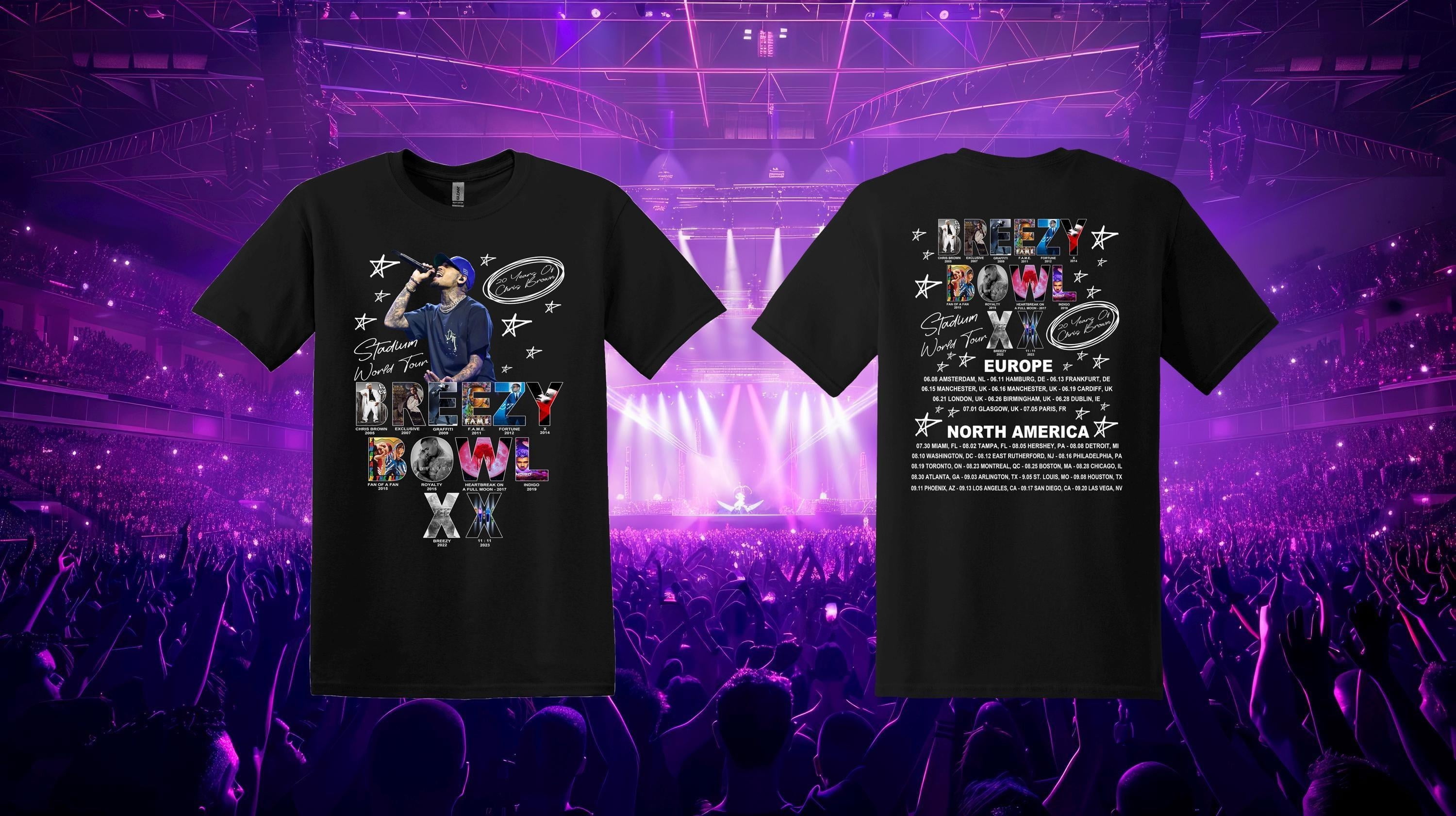 Chris Brown 2025 Tour | Breezy Bowl XX T-shirt | Concert Merch ...