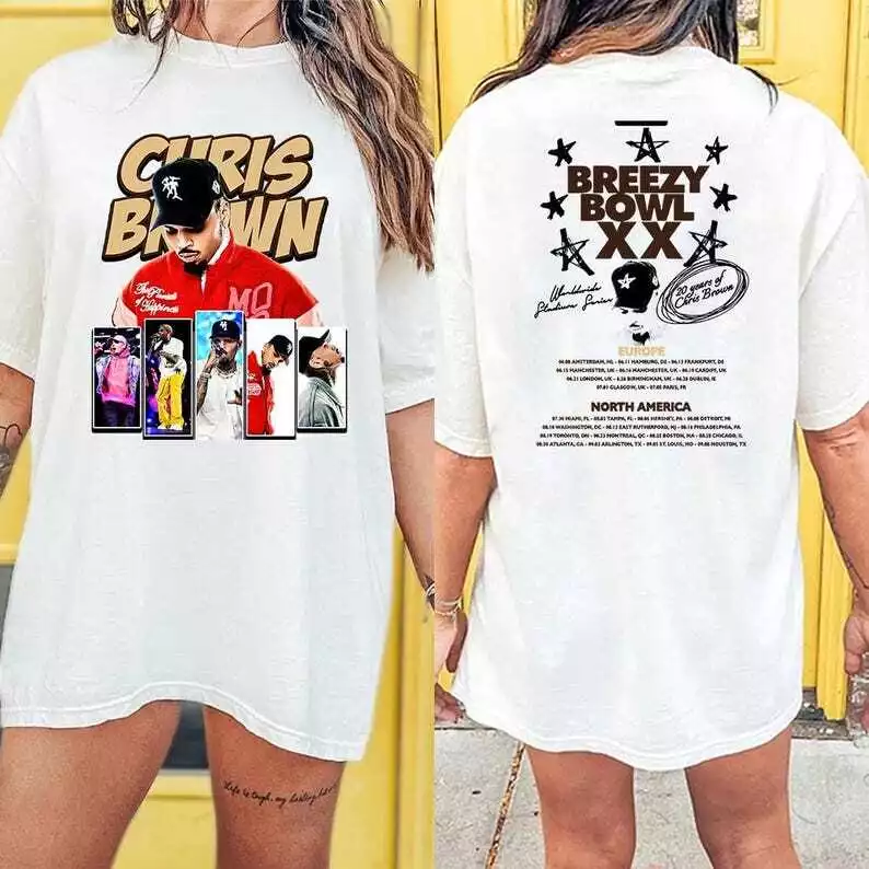 Chris Brown 20th Anniversary Merch, Breezy Bowl Tour Gift, Double-Sided ...