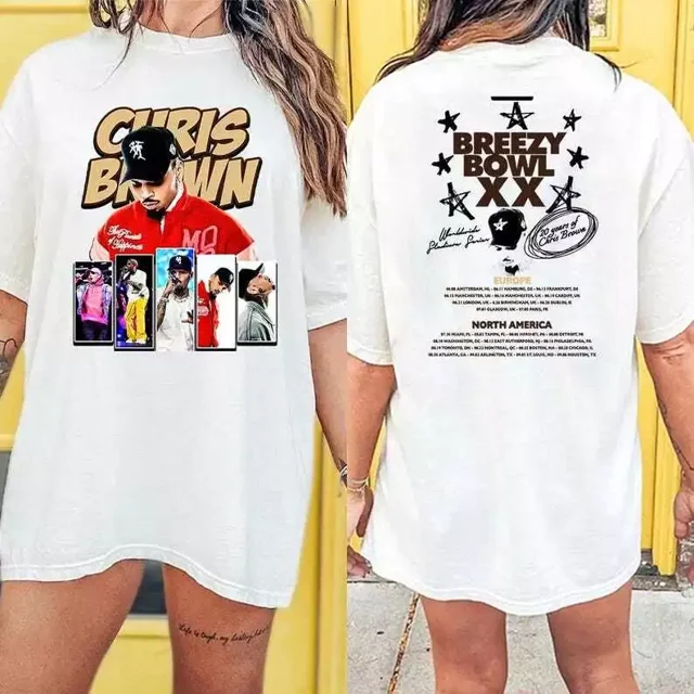 Chris Brown 20th Anniversary Merch, Breezy Bowl Tour Gift, Double-Sided ...