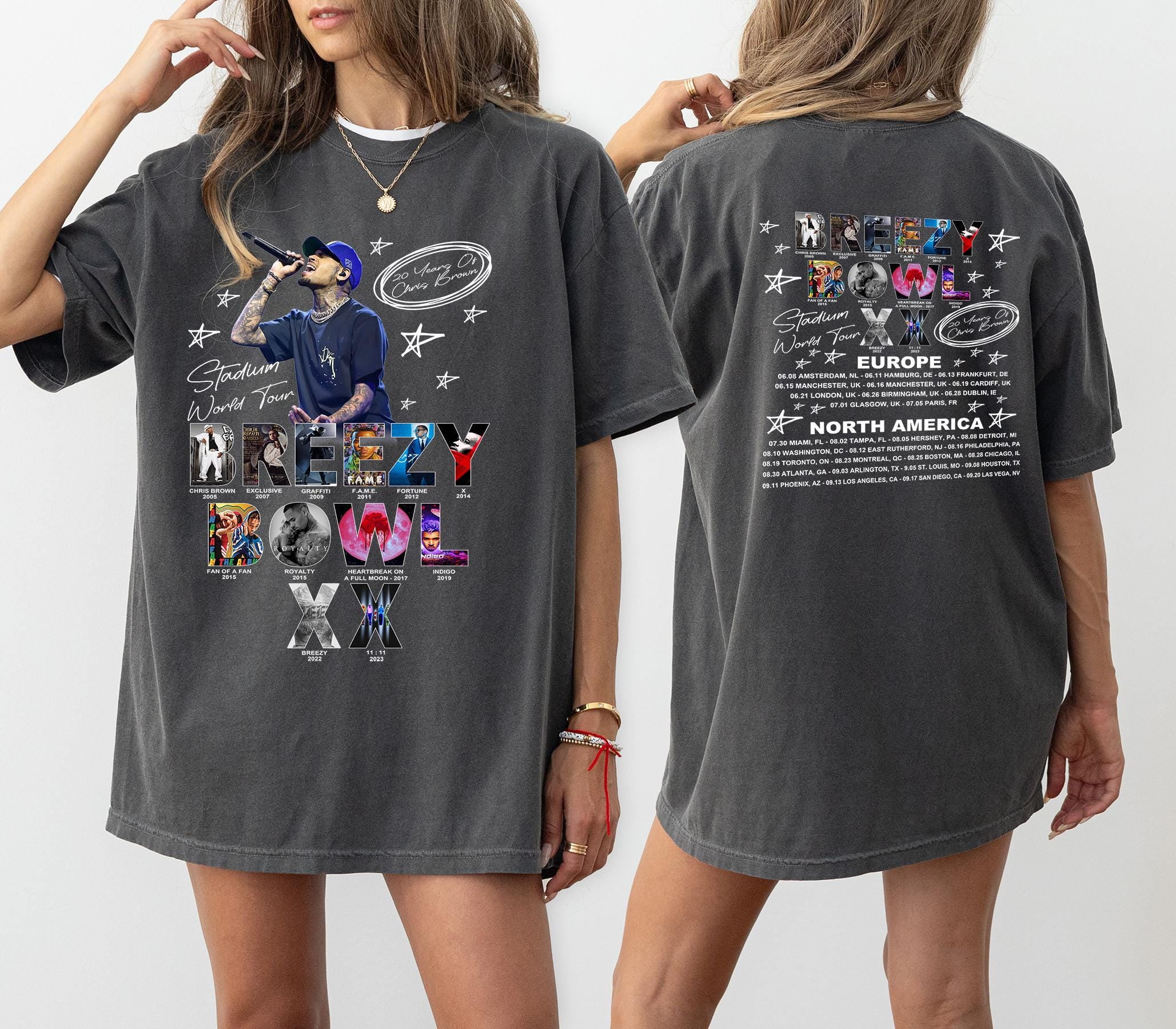 Chris Brown Breezy Bowl XX Tour 2 Sided Tee,, Chris Brown Album Shirt ...