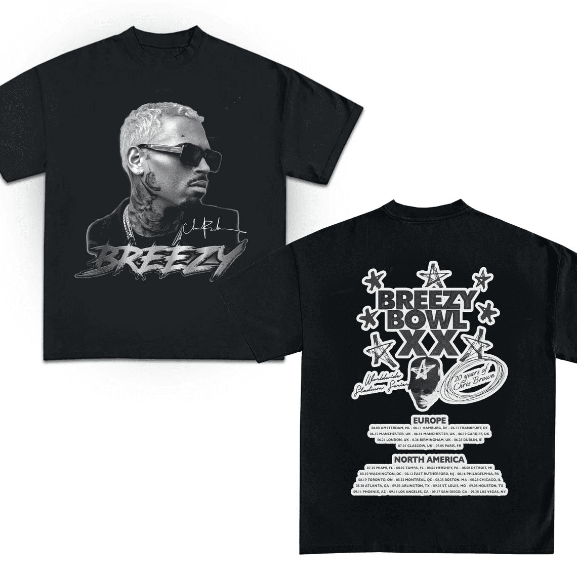 Chris Brown Breezy Bowl XX Tour 2025 Merch, Concert Vibe, Graphic Style ...