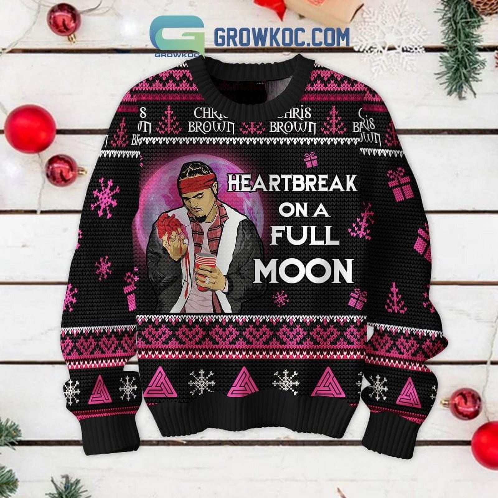 Chris Brown Heartbreak On The Full Moon Christmas Ugly Sweater ...