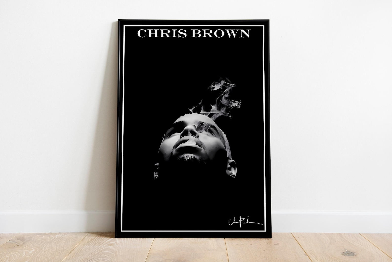 Chris Brown Music Star Poster, R&B Hip Hop Portrait Black and White ...