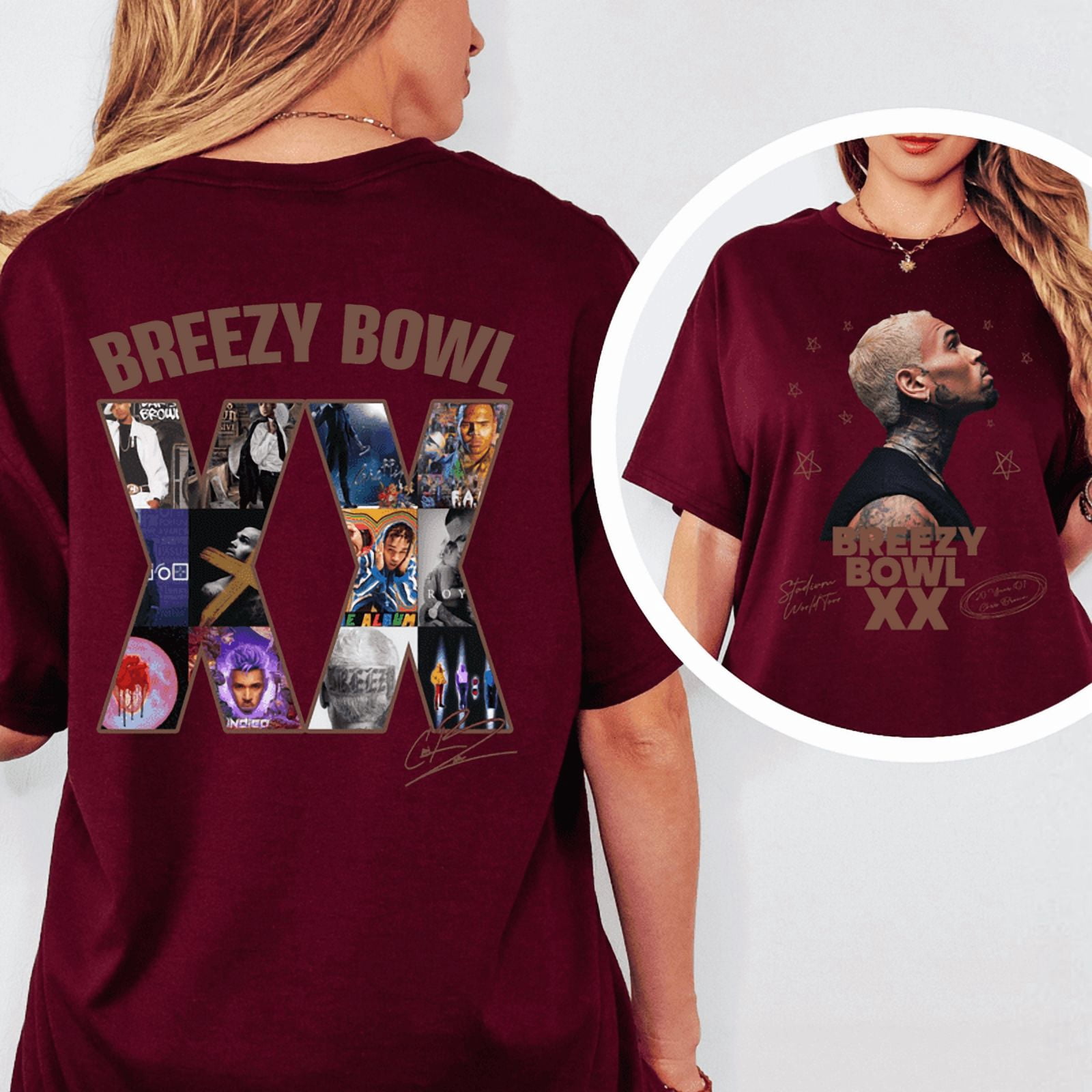 Chris Brown Shirt | Breezy Bowl XX Tour 2025 T-Shirt | Two-Sided Album ...