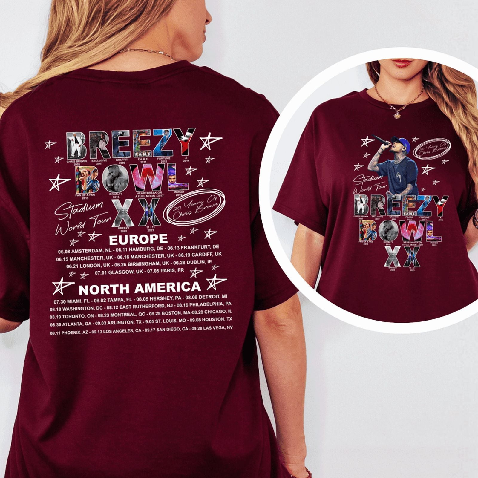 Chris Brown Shirt | Breezy Bowl XX Tour 2025 Two-Sided Graphic T-Shirt ...