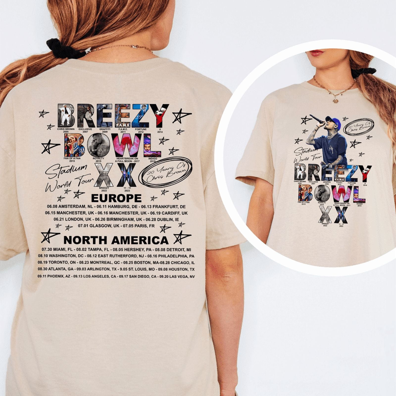 Chris Brown Shirt | Breezy Bowl XX Tour 2025 Two-Sided Graphic T-Shirt ...