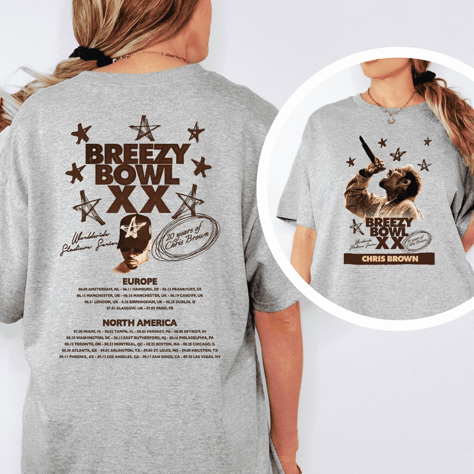 Chris Brown Shirt | Breezy Bowl XX Tour 2025 Two-Sided Graphic T-Shirt ...