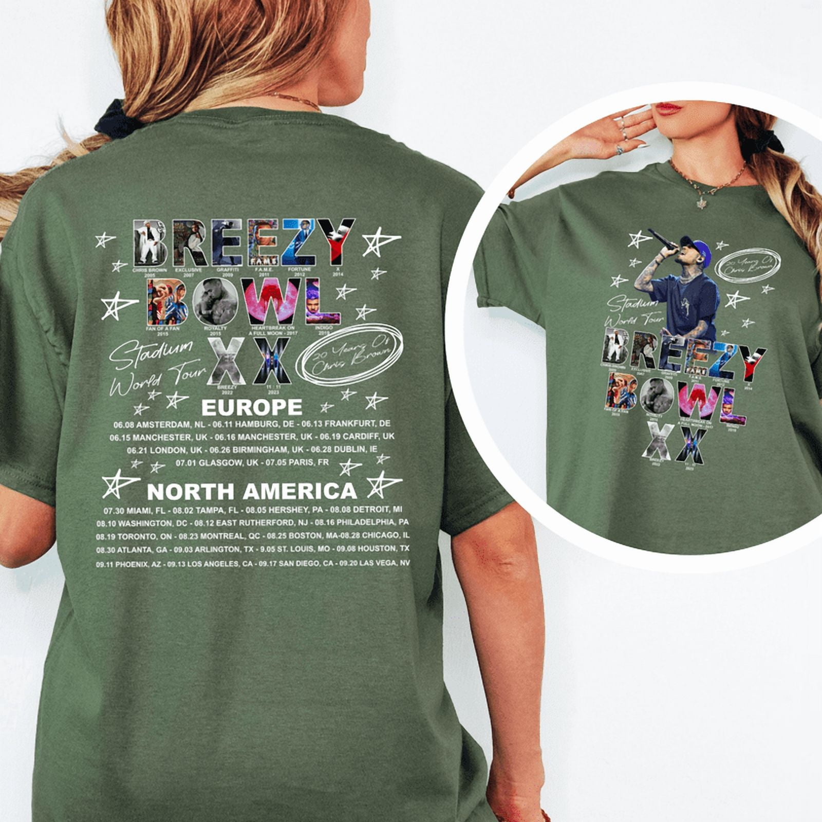 Chris Brown Shirt | Breezy Bowl XX Tour 2025 Two-Sided Graphic T-Shirt ...