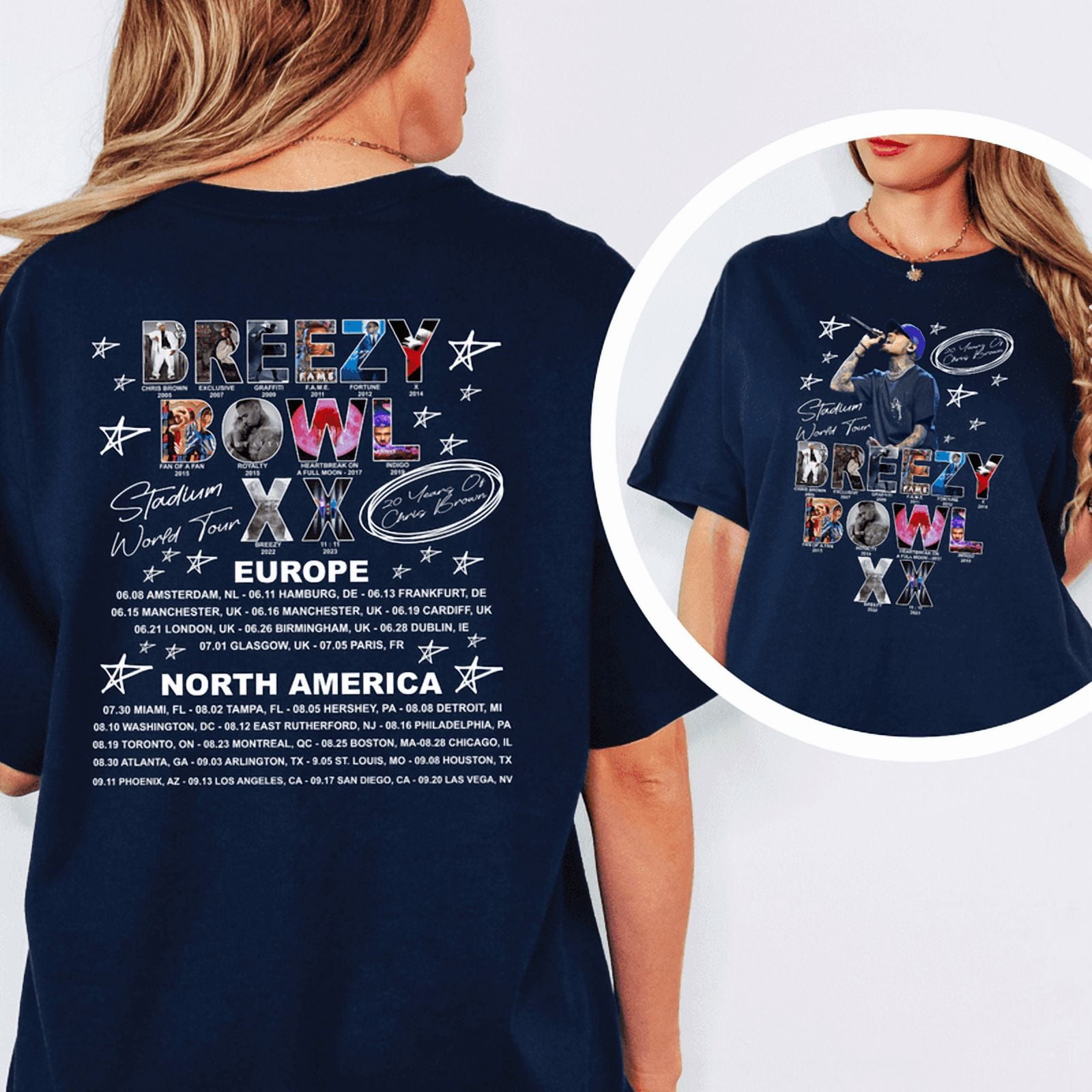 Chris Brown Shirt | Breezy Bowl XX Tour 2025 Two-Sided Graphic T-Shirt ...