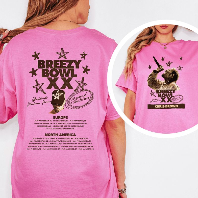 Chris Brown Shirt | Breezy Bowl XX Tour 2025 Two-Sided Graphic T-Shirt ...