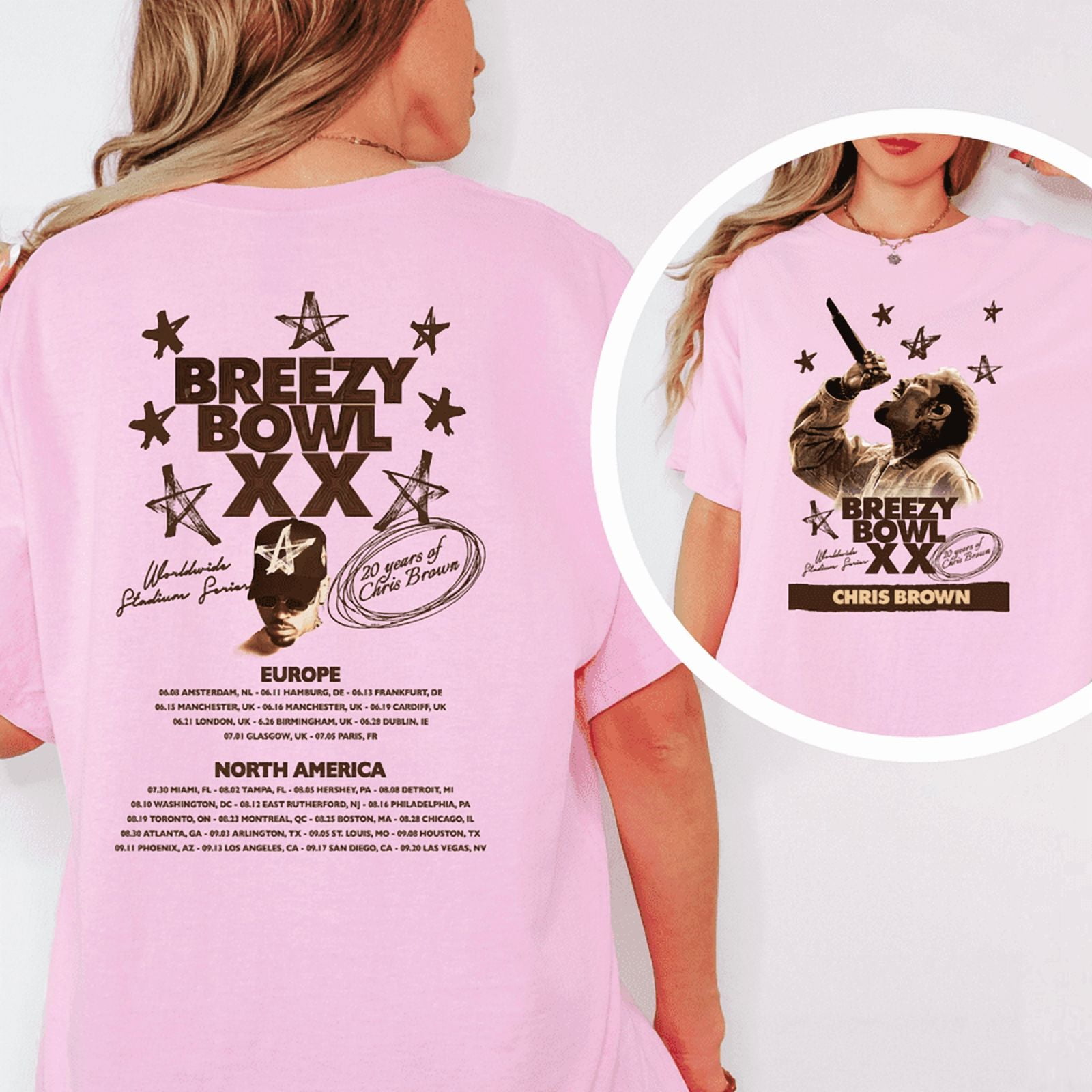 Chris Brown Shirt | Breezy Bowl XX Tour 2025 Two-Sided Graphic T-Shirt ...