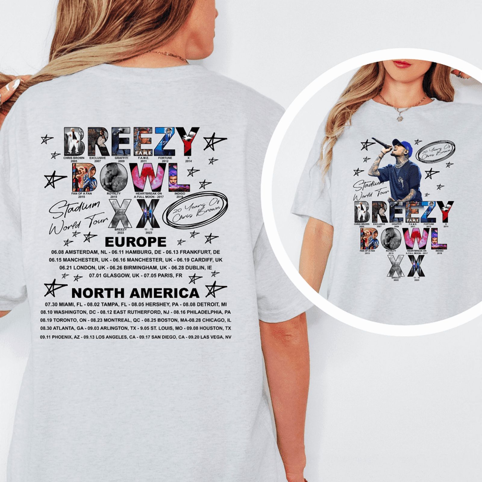 Chris Brown Shirt | Breezy Bowl XX Tour 2025 Two-Sided Graphic T-Shirt ...