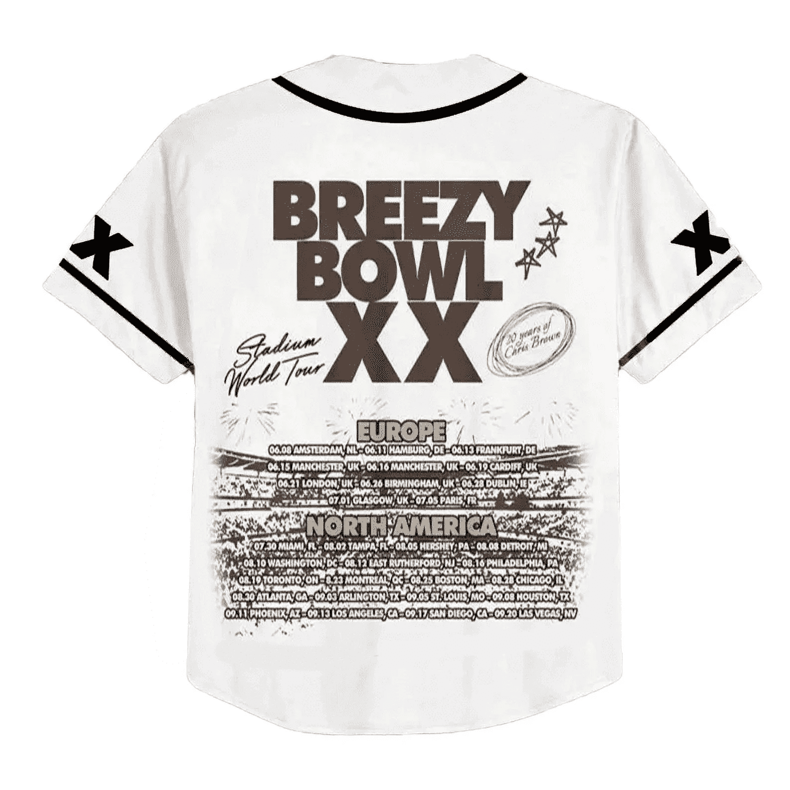 Chris Brown baseball uniform 2025 Breezy Bowl XX Tour Logo Print Unisex ...