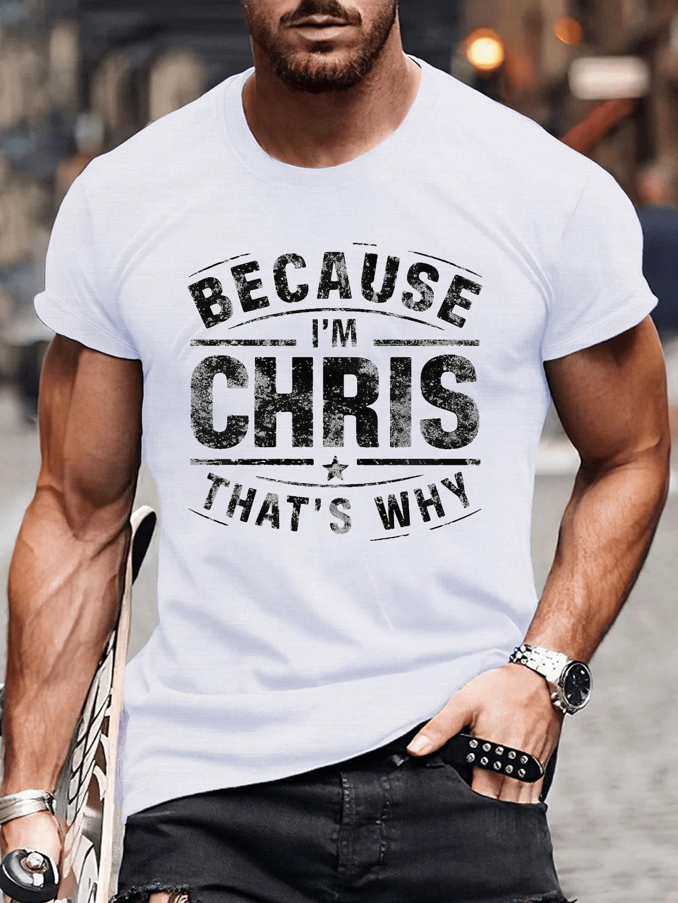 Chris illustration Print Casual Short Sleeve T-shirt, Men's Crew Neck ...
