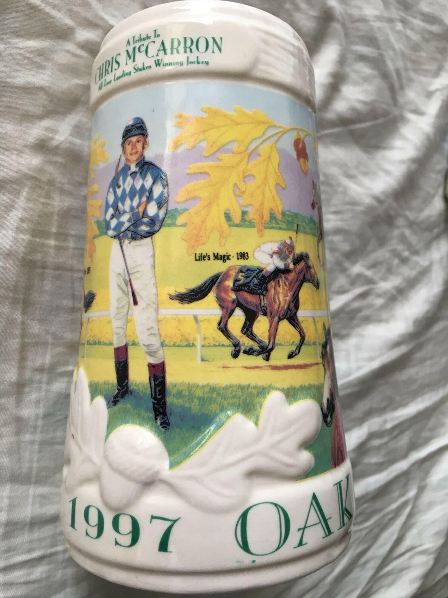 Chris McCarron 1997 Tribute Oak Tree Santa Anita huge ceramic beer ...