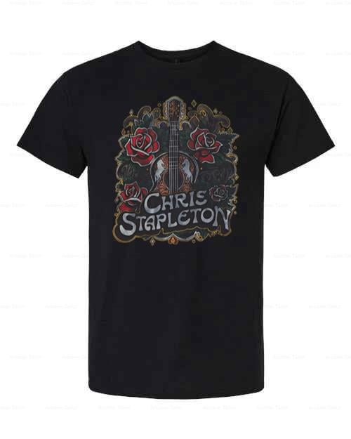 Chris Stapleton Guitar Roses Tour Country Music Star Fan Graphic Tee up ...