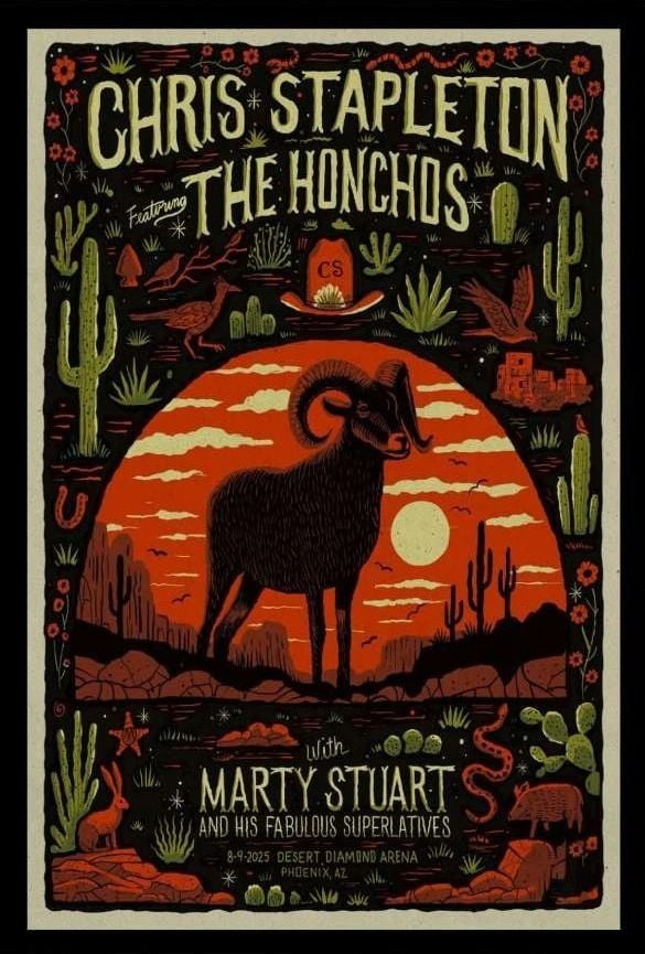 Chris Stapleton Phoenix AZ Poster – Desert Diamond Arena – Aug 9 2025 ...
