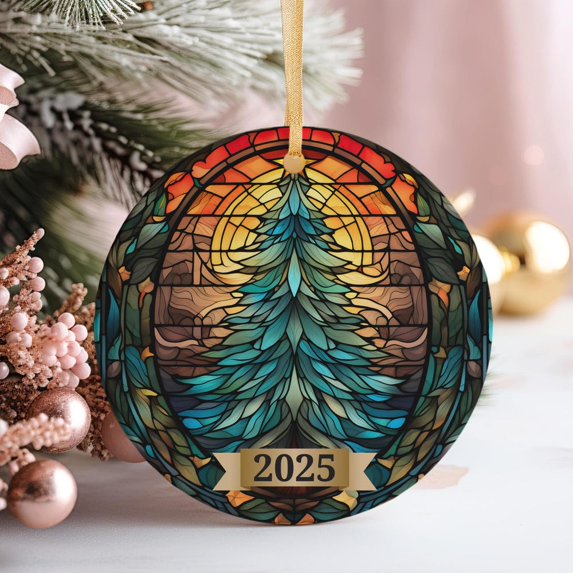 Chris.Tmas Tree Ornament 2025, Stained Glass Style Evergreen Ornament ...