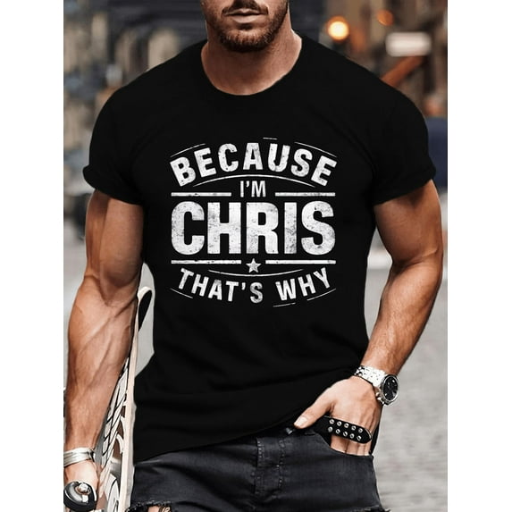 Chris illustration Print Casual Short Sleeve T-shirt, Men's Crew Neck ...