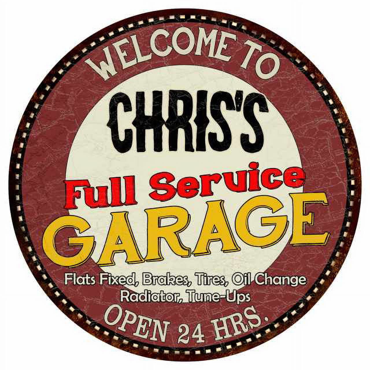 Chris's Full Service Garage 14" Round Metal Sign Man Cave Decor ...