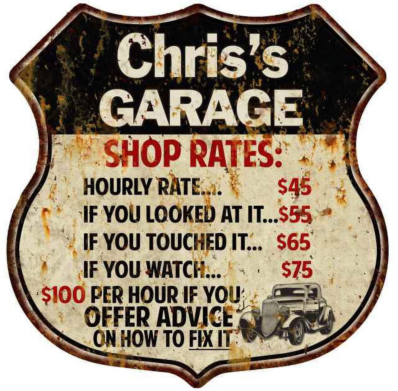 Chris's Garage Shop Rates Sign Gift 8x12 Metal Sign 211110019099 ...