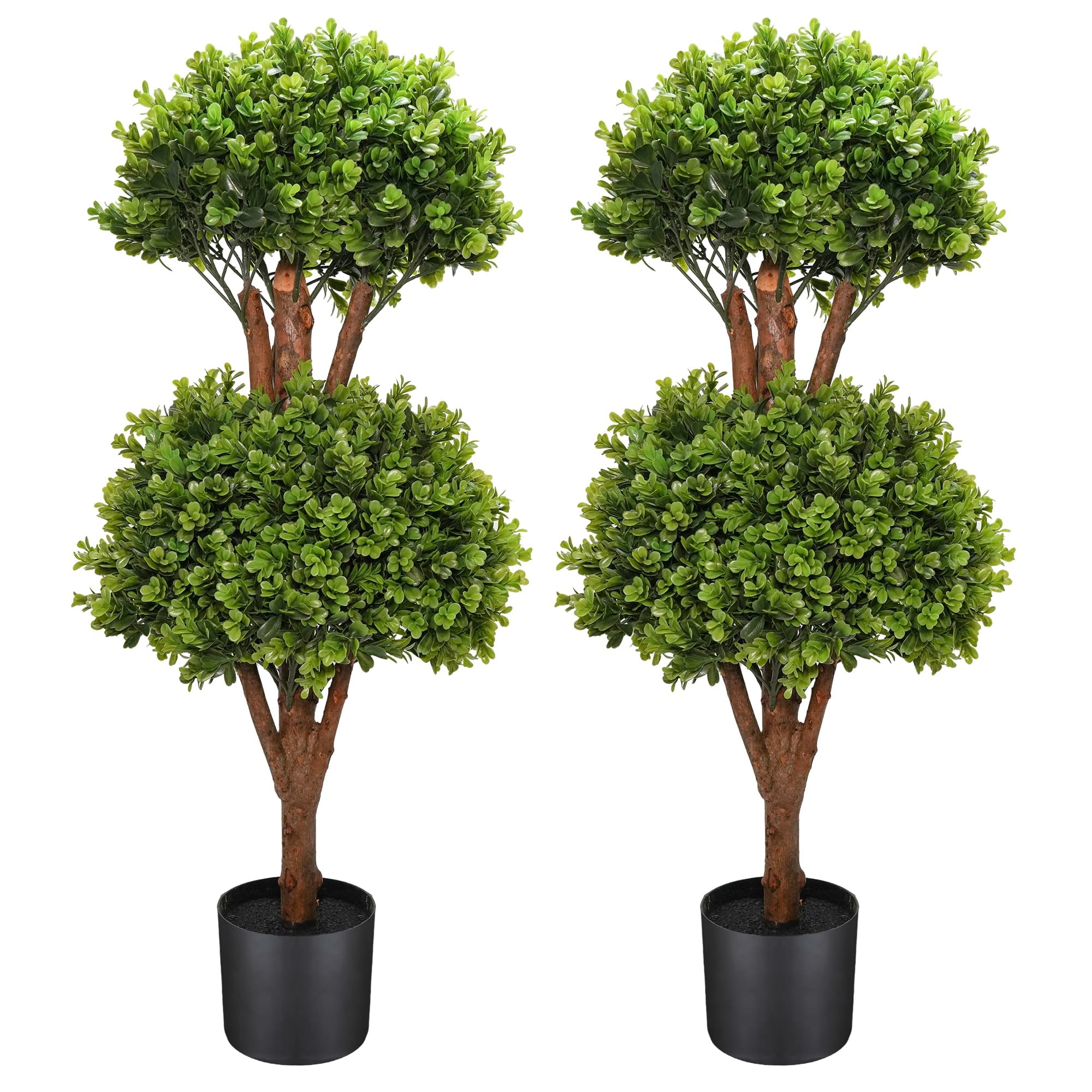 ChrisXiao 3ft Artificial Boxwood Topiary Tree Set of 2, Artificial All ...