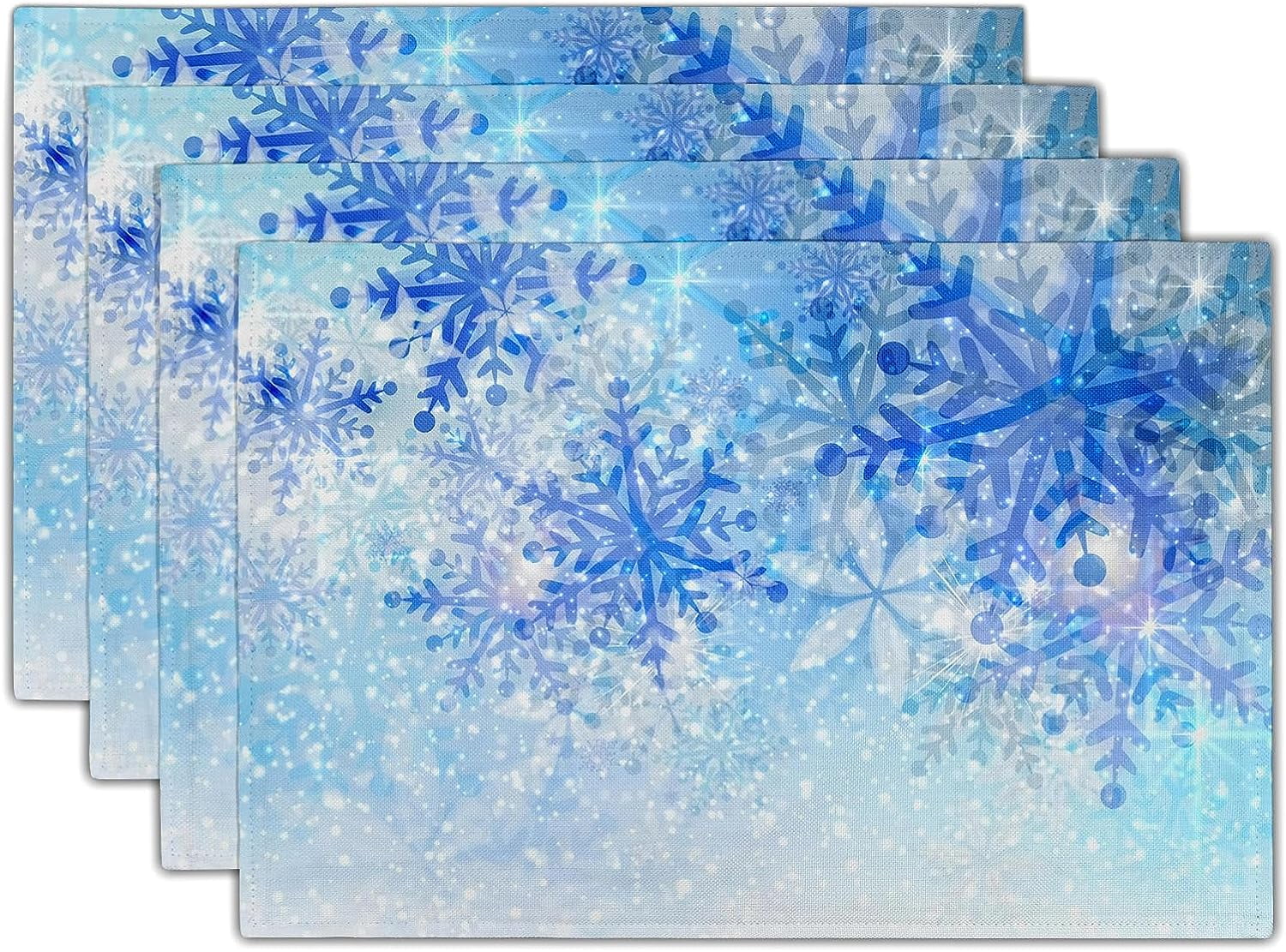 Chrisas Snowflake Placemats, White Blue Falling Crystal Nature Ice ...