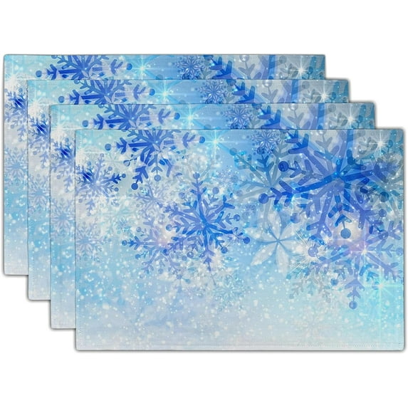 Chrisas Snowflake Placemats, White Blue Falling Crystal Nature Ice ...