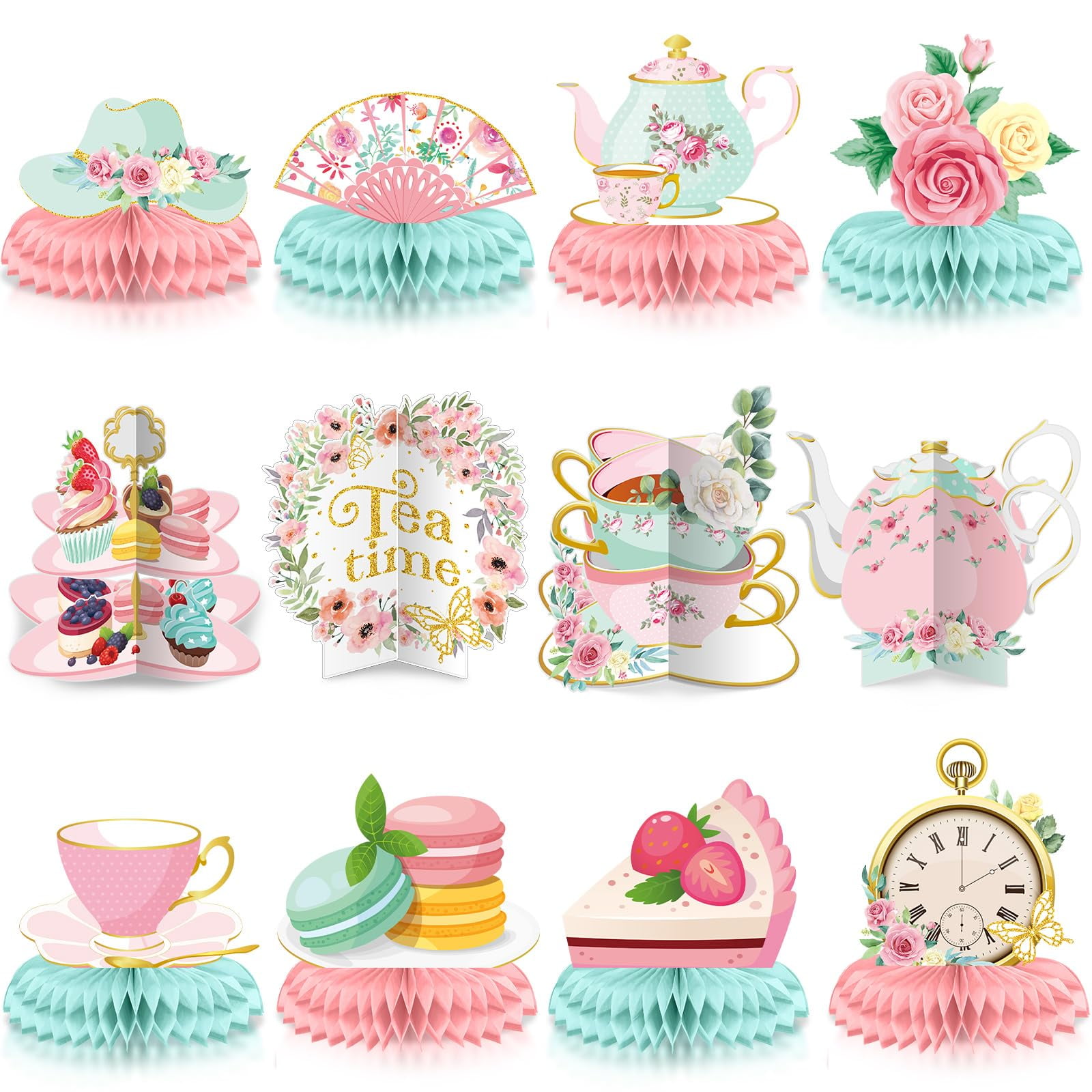 Chrisfall 12 Pcs Floral Tea Time Themed Party Spring Vintage Teapot ...