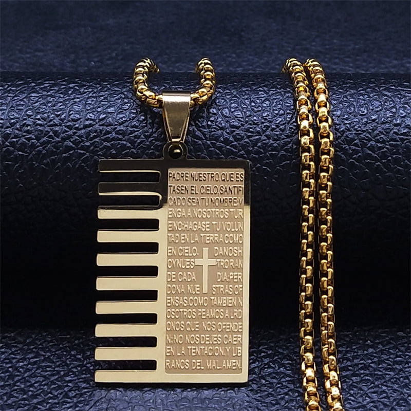 Chrisitian Cross Bible Verse Prayer Necklace 14K Yellow Gold Portuguese ...