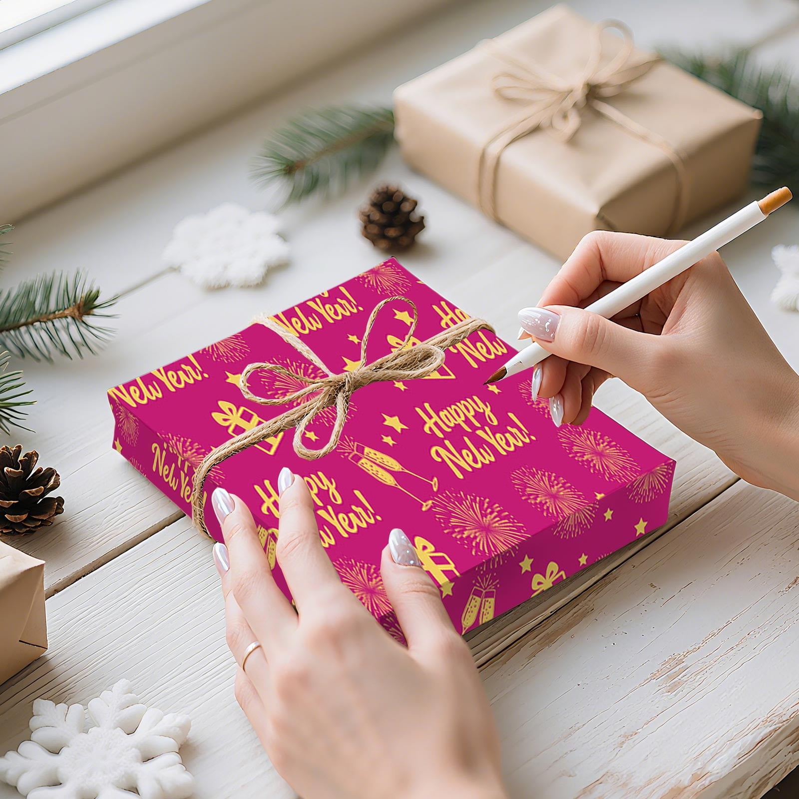 Chrismas Wrapping Paper, Foil Gift Wrap Paper with Bells, Snowflakes ...
