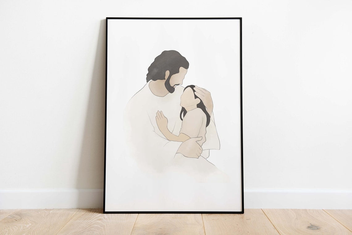 Christ Embrace Portrait: Jesus Art Print Decor, Stretched Canvas 8x10in ...