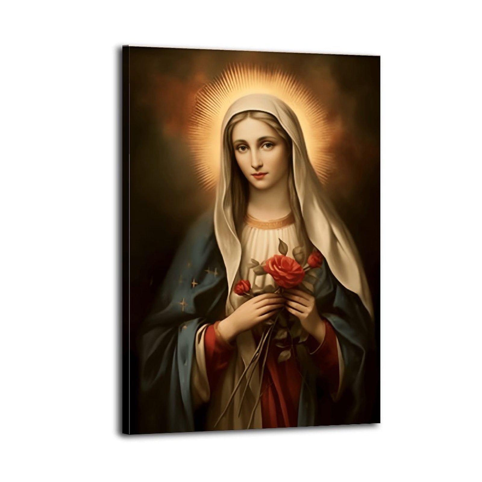 Christ Jesus And Virgin Mary Poster Wrapped Wooden Frame Wall Decor ...