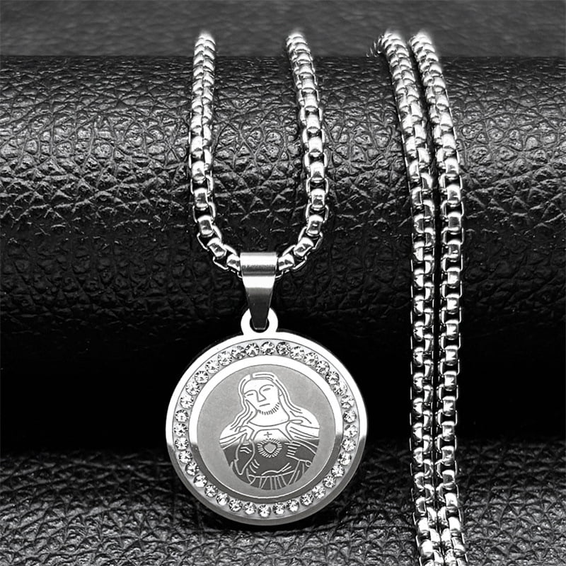 Christ Jesus Cross Heart Medal 14K Yellow Gold Pendant Necklace for ...