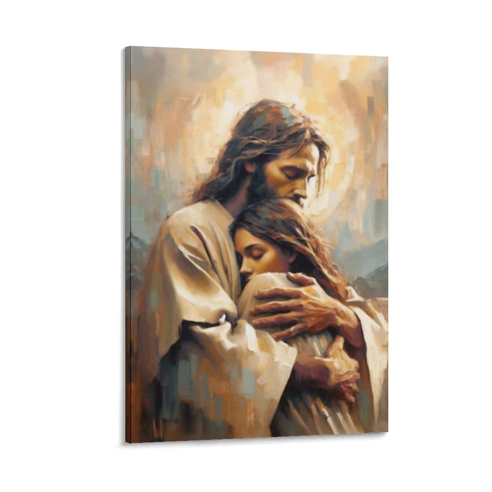 Christ Jesus And Woman Wall Art God Jesus Hugging Woman Hair Vintage ...