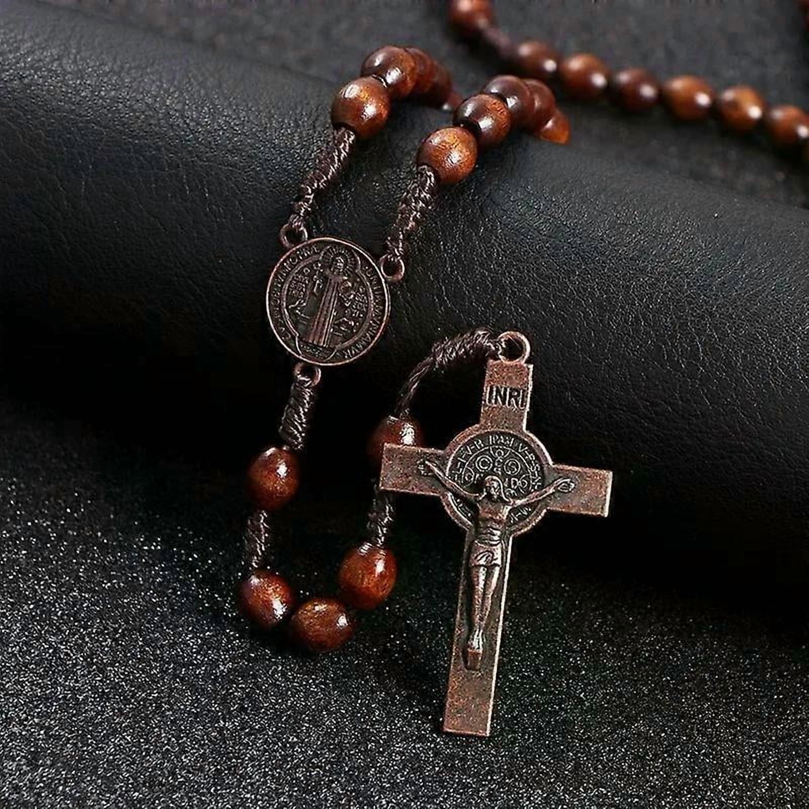 Christ Jesus Wooden Beads 8mm Rosary Bead Cross Car Pendant Woven Rope ...