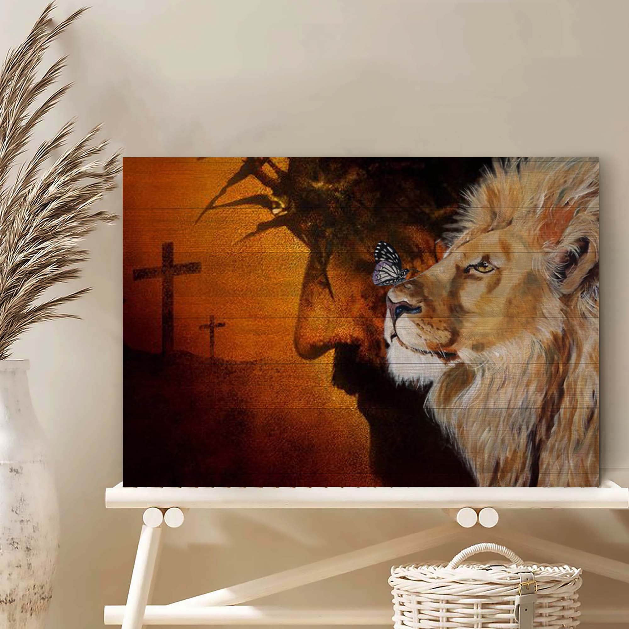 Christ and Lion Canvas Wall Art – Inspirational Religious Artwork with ...
