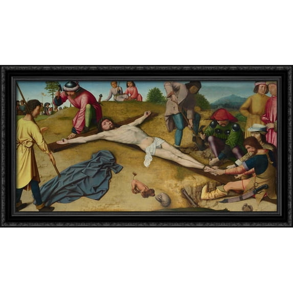 Christ Nailed to the Cross 40x22 Large Black Ornate Wood Framed Canvas ...