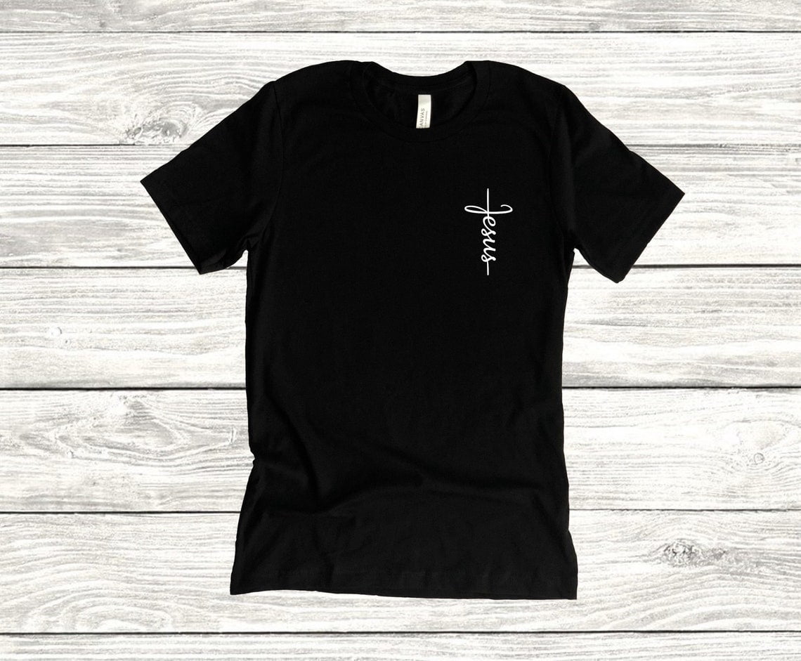Christ Pocket Side T-Shirt, Top Christian Shirt Vertical Cross Shirt ...