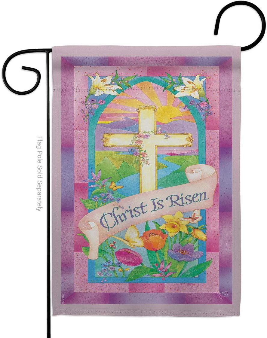 Christ is Risen Garden Spring Easter Egg Bunny Chicks Cross Religious ...