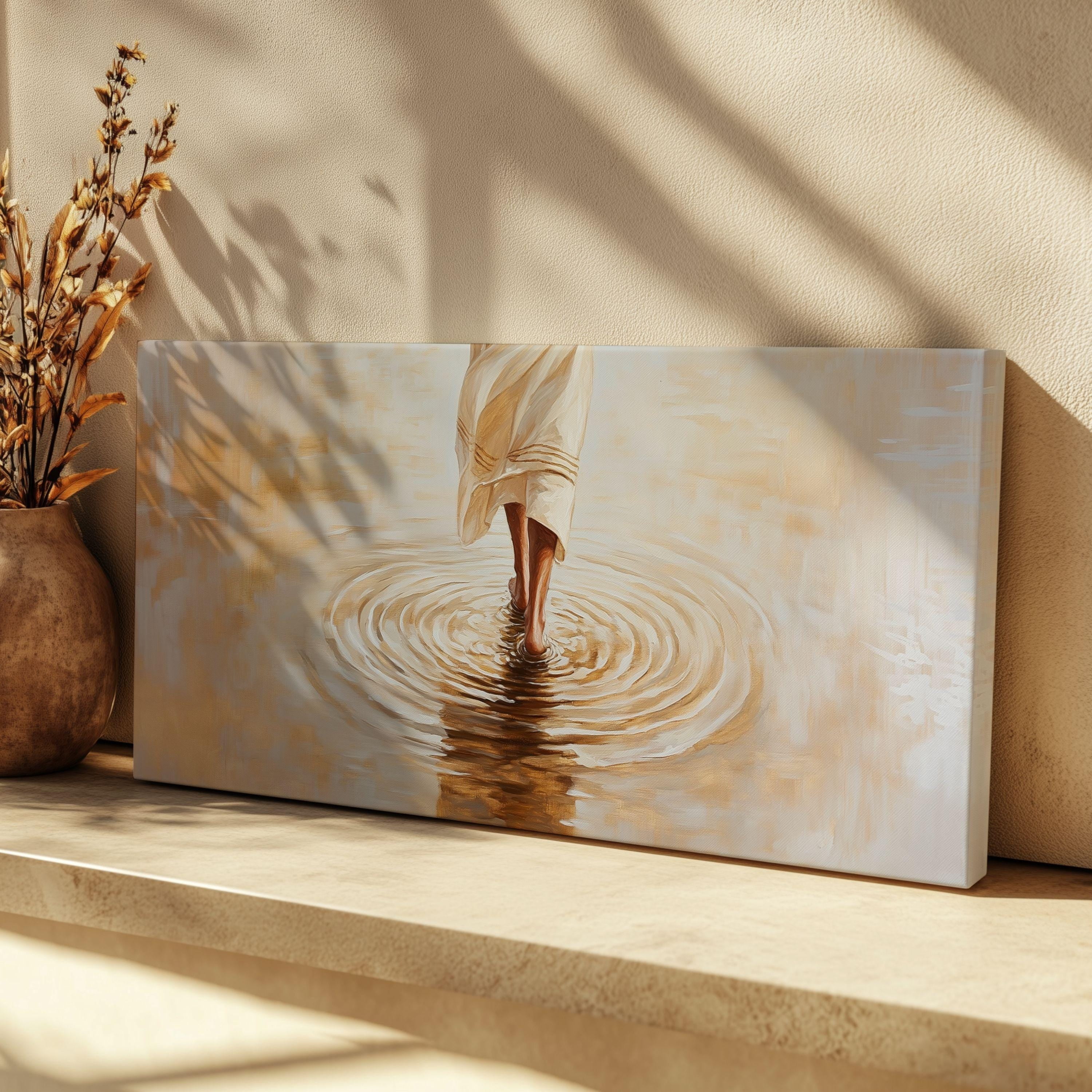 Christ'S Gentle Steps Long Horizontal Print Christ Walking On Water ...