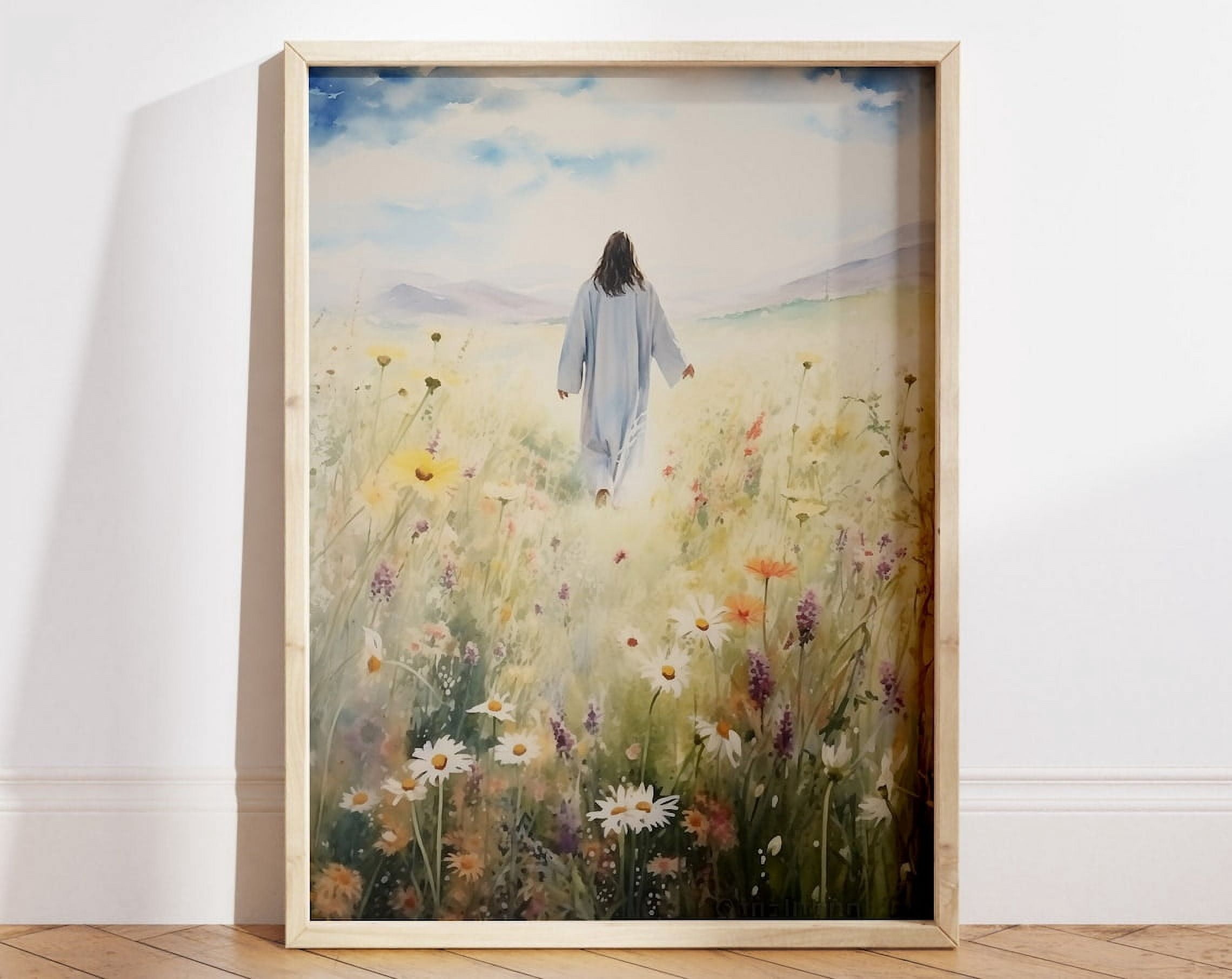 Christ Walking In A Field Print Watercolor Style Art Painting Leaves ...