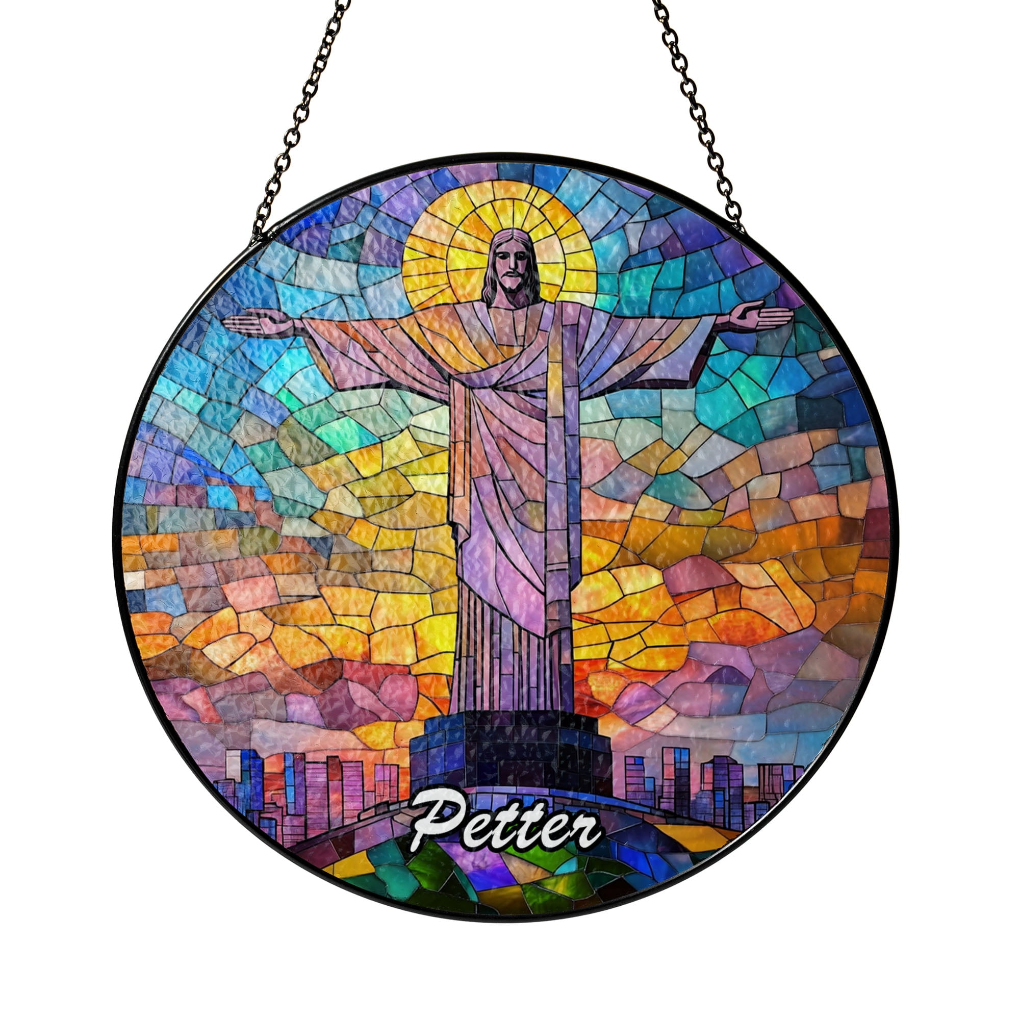 Christ the Redeemer Stained Glass Suncatcher - Custom Name Brazil ...