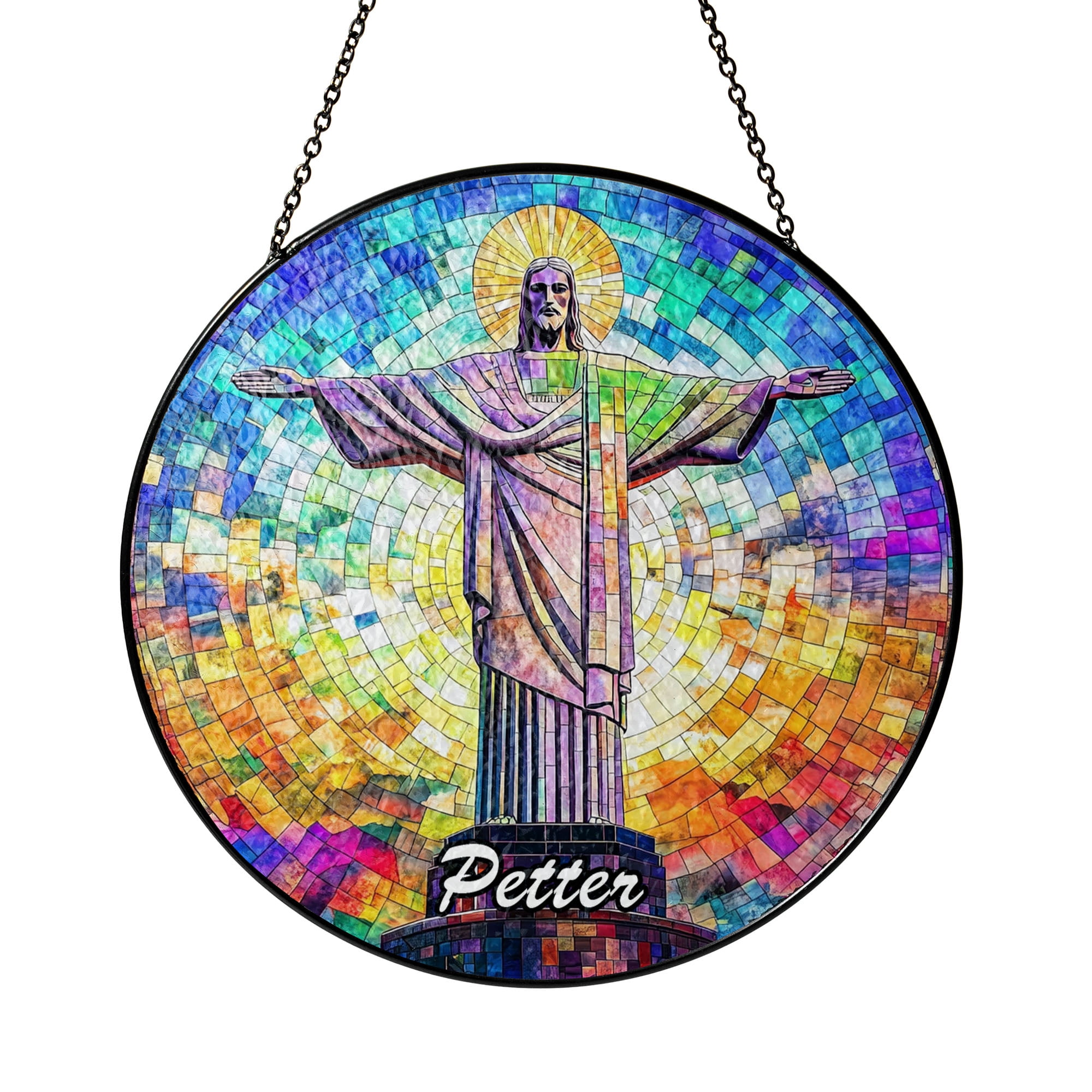 Christ the Redeemer Stained Glass Suncatcher - Custom Name Brazil ...