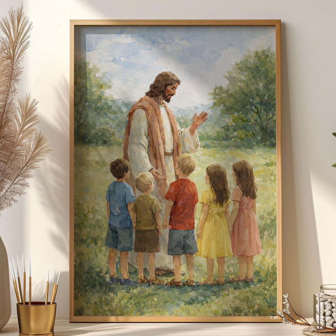 Christ with Children Jesus Teaching Wall Art Christian Nursery Decor ...