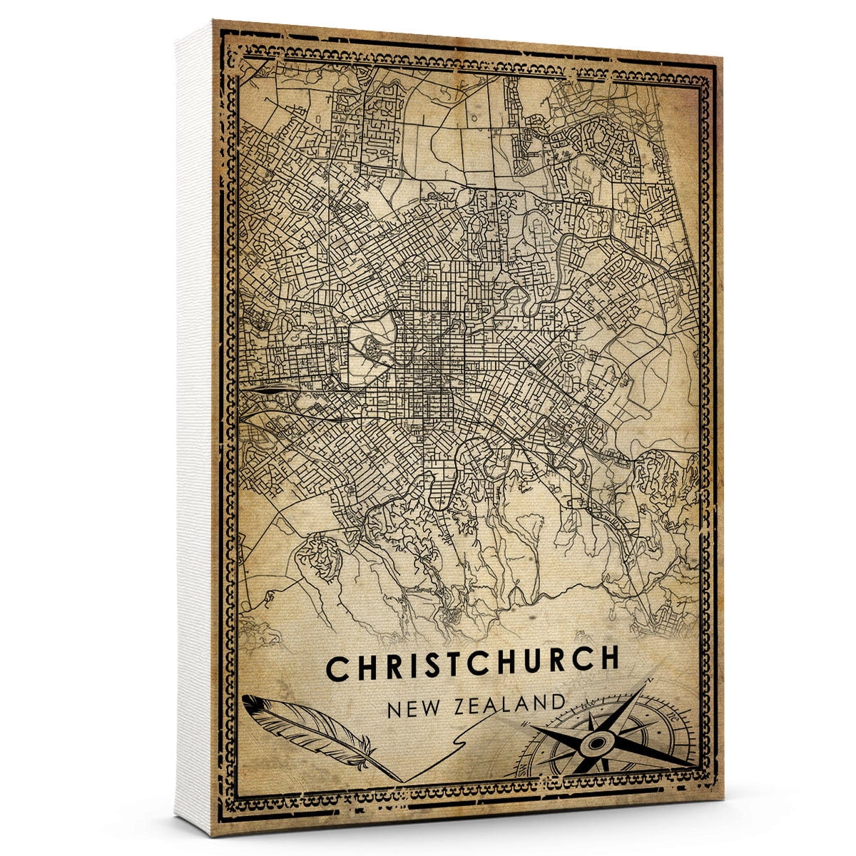 Christchurch Vintage Map Prints Canvas, New Zealand Map Art Canvas ...